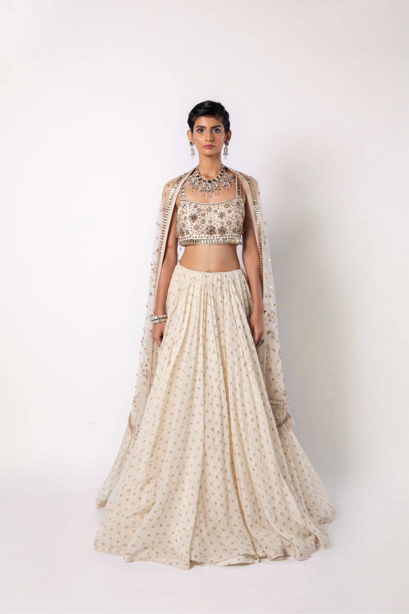 Ivory Lehenga and Strap Blouse with Dupatta Set – Labbada Store